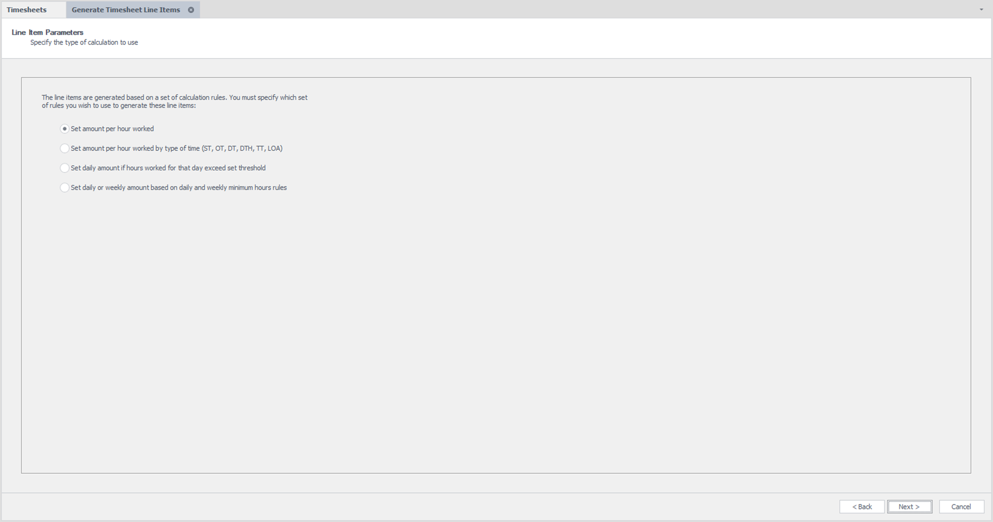 Generate Timesheet Line Items Wizard
